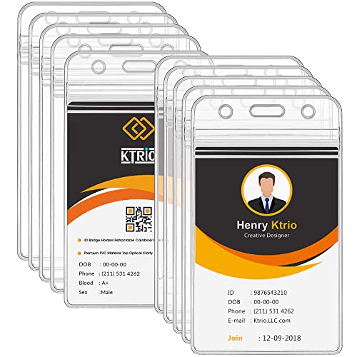 KTRIO 10 Pack ID Badge Holders, Clear Card Holder for Breakaway Lanyard, Multi ID Holder with Waterproof Resealable, Name Tag Badge Holder for Nurses, Office and School, Vertical