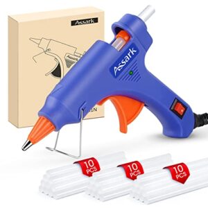 assark glue gun, mini hot glue gun kit with 30 glue sticks for school crafts diy arts quick home repairs, 20w (blue)