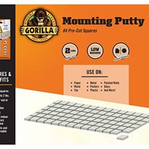 Gorilla Removable Mounting Putty, 84 Pre-cut Squares, Off White (Pack of 3)