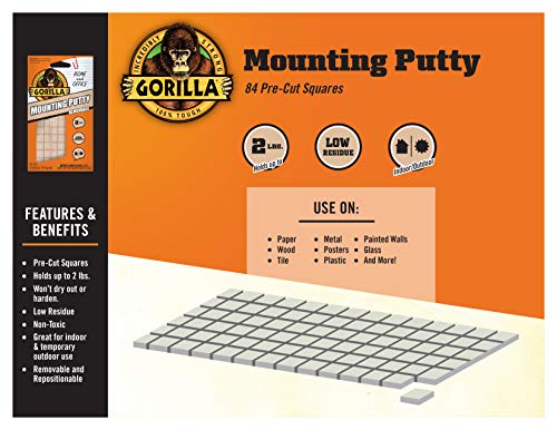 Gorilla Removable Mounting Putty, 84 Pre-cut Squares, Off White (Pack of 3)