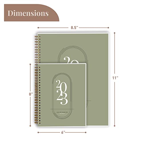 Rileys 2023 Weekly Planner - Annual Weekly & Monthly Agenda Planner, Jan - Dec 2023, Flexible Cover, Notes Pages, Twin-Wire Binding (8 x 6-Inches, Green)