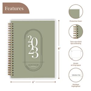 Rileys 2023 Weekly Planner - Annual Weekly & Monthly Agenda Planner, Jan - Dec 2023, Flexible Cover, Notes Pages, Twin-Wire Binding (8 x 6-Inches, Green)