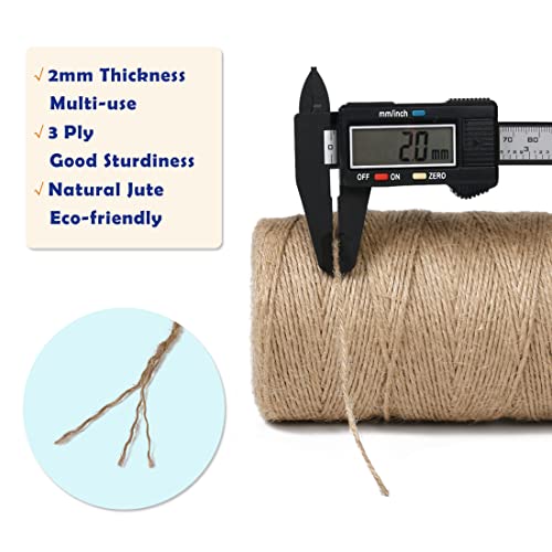 PerkHomy Natural Jute Twine 600 Feet Long Twine String for Crafts Gift Wrapping Packing Gardening Crochet Knitting Macrame Decor (Brown 2mm * 600feet)