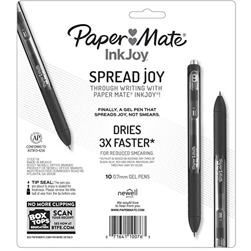 Paper Mate InkJoy Pens, Gel Pens, Medium Point (0.7 mm), Black, 10 Count