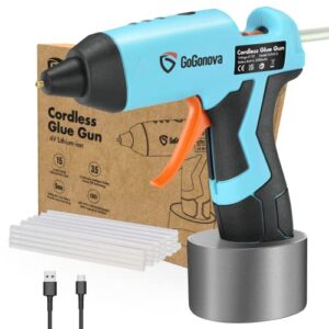 cordless hot glue gun, gogonova 15s fast preheating glue gun, 5ah built-in battery hot melt glue gun, smart power-off, kit with 25 pcs premium mini glue sticks and usb-c charging port