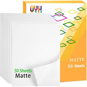 premium printable vinyl sticker paper – 50 matte white waterproof decal paper sheets for inkjet printer standard letter size 8.5″x11″