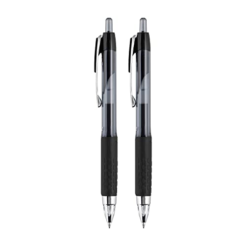 Black Retractable Gel Pens 2 Pack with Medium Points, Uni-Ball 207 Signo Click Pens are Fraud Proof and the Best Office Pens, Nursing Pens, Business Pens, School Pens, and Bible Pens