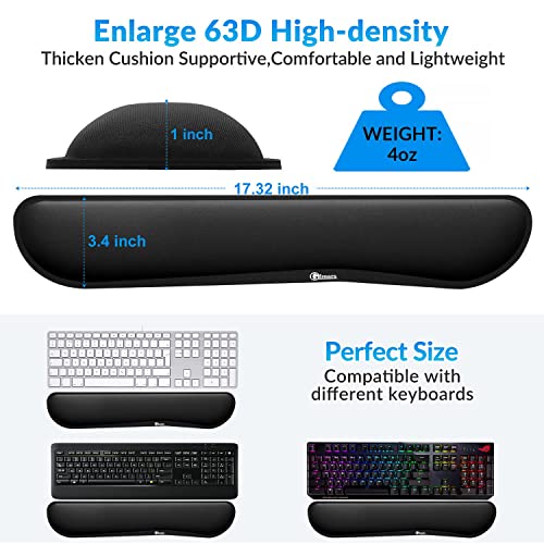 Gimars Keyboard Wrist Rest Pad with 63D High-Density Thicken Enlarge Memory Foam, Anti-Slip Rubber Base and Ergonomic Design for Office,Gaming, Computer, Laptop, Mac, Carpal Tunnel Pain Relief, Black