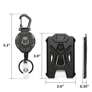 MNGARISTA Retractable Badge Holder, Heavy Duty Carabiner Keychain, Tactical ID Card Holder with 31.5" Retractable Badge Reel, Black