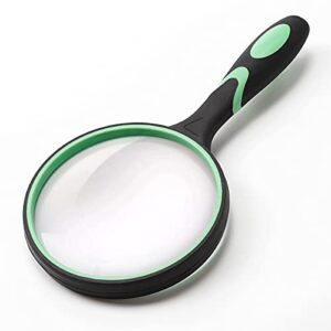 large magnifying glass 10x handheld reading magnifier for seniors & kids – 100mm 4inches real glass magnifying lens for book newspaper reading, insect and hobby observation, classroom science (green)