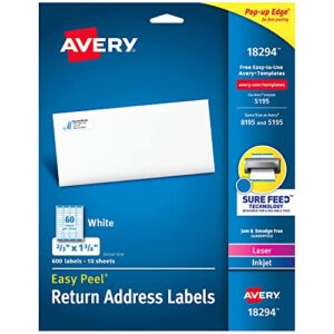 avery return address labels, laser/inkjet, 2/3 x 1-3/4-inches, white (18294)