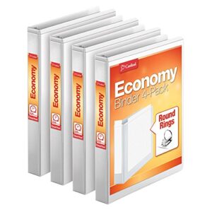 cardinal economy 3 ring binder, 1 inch, presentation view, white, holds 225 sheets, nonstick, pvc free, 4 pack of binders (79510)