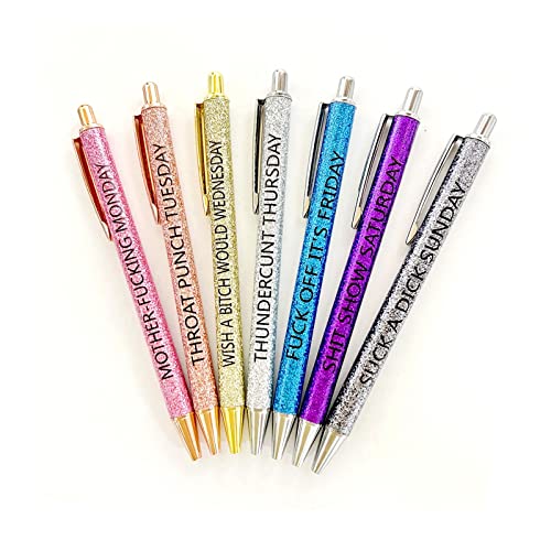 Jxueych 7pcs Funny Pens, Seven Days of The Week Pen Describing Mentality, Vibrant Negative Passive Pens Gift for Colleague Co-Worker, Black Ink 1.0 mm