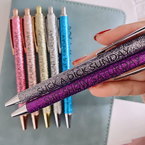 Jxueych 7pcs Funny Pens, Seven Days of The Week Pen Describing Mentality, Vibrant Negative Passive Pens Gift for Colleague Co-Worker, Black Ink 1.0 mm