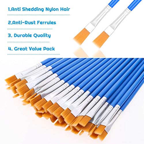 50 Pcs Flat Paint Brushes for Touch Up, Anezus Small Paint Brushes for Classroom Crafts Paint Brushes for Acrylic Painting Watercolor Canvas Face Painting