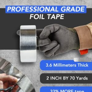 Professional Grade Aluminum Foil Tape - 2 Inch by 210 Feet (70 Yards) 3.6 Mil - High Temperature - Perfect for HVAC, Sealing & Patching Hot & Cold Air Ducts, Metal Repair, More!