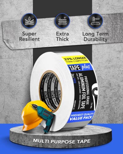 Professional Grade Aluminum Foil Tape - 2 Inch by 210 Feet (70 Yards) 3.6 Mil - High Temperature - Perfect for HVAC, Sealing & Patching Hot & Cold Air Ducts, Metal Repair, More!