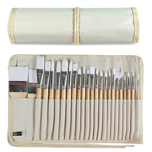 paint brushes set of 24 pieces wooden handles brushes with canvas brush case, professional for oil, acrylic and watercolor painting