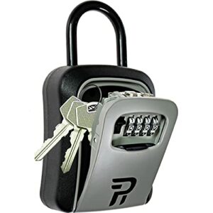 key lock box for outside – rudy run portable combination lockbox for house keys – key hiders to hide a key outside – waterproof key safe storage lock box (with shackle)