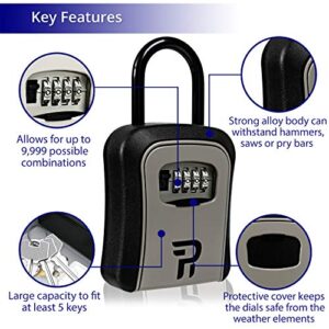 Key Lock Box for Outside - Rudy Run Portable Combination Lockbox for House Keys - Key Hiders to Hide a Key Outside - Waterproof Key Safe Storage Lock Box (With Shackle)