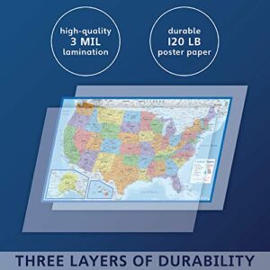 Laminated World Map & US Map Poster Set - 18" x 29" - Wall Chart Maps of the World & United States - Made in the USA (LAMINATED)