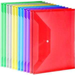 12 pack plastic envelopes poly envelopes, leobro a4 clear file bags document folders document organizers with snap button for document stationery tools organization, in 6 assorted colors