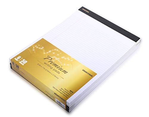 Mintra Office Legal Pads - ((PREMIUM WHITE 6pk, 8.5in x 11in, NARROW RULED)) - 50 Sheets per Notepad, Micro perforated Writing Pad, Notebook Paper for School, College, Office, Professional