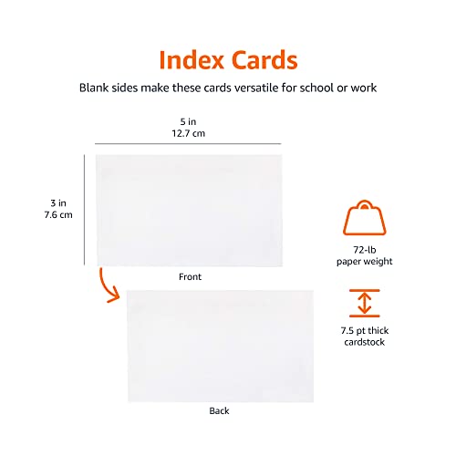 Amazon Basics Blank Index Cards, 3" x 5", White, 10-Packs of 100 (1000 Cards)