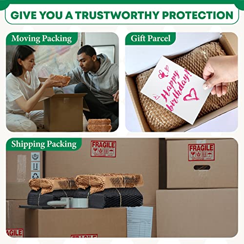 TDZWIN Honeycomb Packing Paper, 15"x 213' Eco Friendly Packing Paper for moving, Recyclable Honeycomb Packing Paper Wrapping Protective Roll With 12 Fragile Sticker Labels & 100Ft Jute Twine Brown