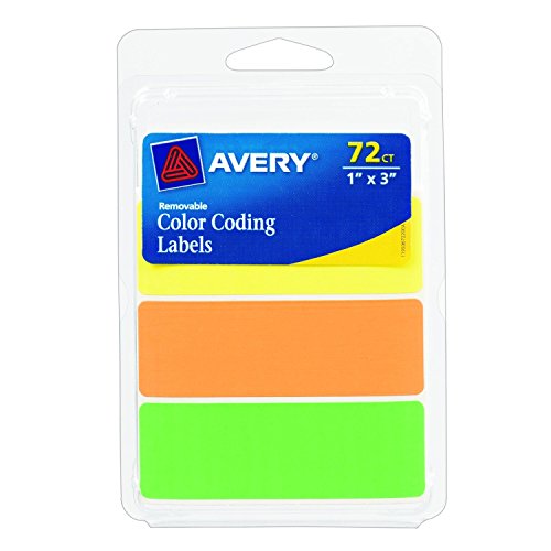 Avery Rectangular Color Coding Labels, 1 x 3 Inches, Assorted, Removable, Pack of 72 (06722)