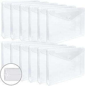 eoout 12pcs plastic envelopes, clear folders, expandable gusset and plastic waterproof envelope with snap button closure, letter size, a4 size, for school and office suppiles