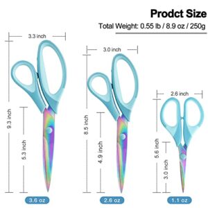 Craft Scissors, All Purpose Sharp Titanium Blades Shears, Rubber Soft Grip Handle, Multipurpose Fabric Scissors Tool Set Great for Office, Sewing, Arts, School and Home Supplies, 1 Set of 3 Pack, Blue