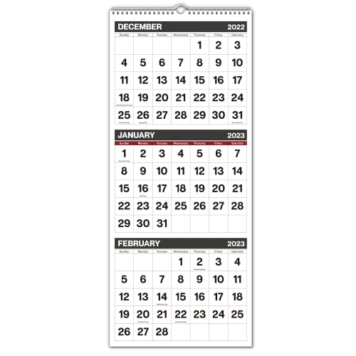 CRANBURY 3-Month Wall Calendar 2023 - (Classic, 11x26" Open), Three Months Wall Calendar with 3-Month View, Big Wall Calendar, Spiral Bound, Ships Folded