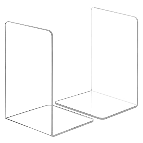 Bookend, DRLIFE Clear Acrylic Bookends for Shelves, Book End, Book Stopper for Heavy Duty Books, CDs, Video Games (1 Pair/2 Pieces)