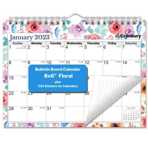 cranbury small wall calendar 2023 – (8×6″, floral) use to dec 2023, mini wall calendar 2023, spiral flip calendar, 6×8 bulletin board calender, includes stickers