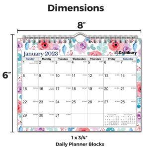 CRANBURY Small Wall Calendar 2023 - (8x6", Floral) Use to Dec 2023, Mini Wall Calendar 2023, Spiral Flip Calendar, 6x8 Bulletin Board Calender, Includes Stickers