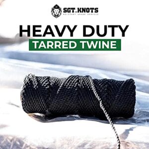 SGT KNOTS Tarred Twine - 100% Nylon Bank Line for Bushcraft, Netting, Gear Bundles, Home Improvement, Construction, Lacing Twisted Cord, Weatherproof | #36 - 1/4 lb