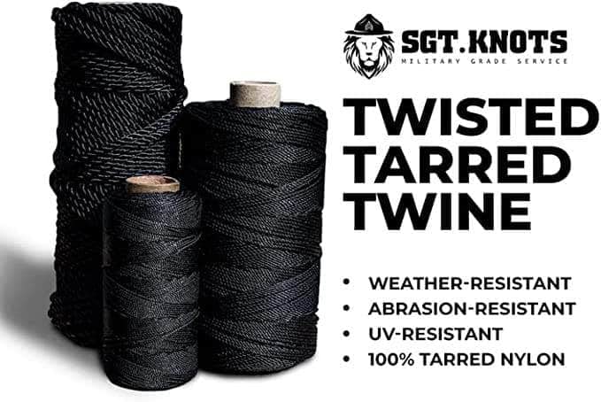 SGT KNOTS Tarred Twine - 100% Nylon Bank Line for Bushcraft, Netting, Gear Bundles, Home Improvement, Construction, Lacing Twisted Cord, Weatherproof | #36 - 1/4 lb