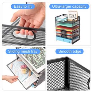 Marbrasse Paper Letter Tray Organizer - 6 Tier Mesh File Organizer with Handle, Paper Sorter Organizer for Letter/A4 Office File Folder Holder - Black