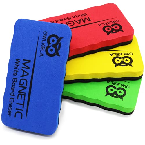 OWLKELA Magnetic Whiteboard Eraser, Dry Eraser Board Erasers, Dry Erasers for White Board, Whiteboard Erasers for Kids Classroom, 4 Pack, Perfect for Classroom, Home, College and Office Use