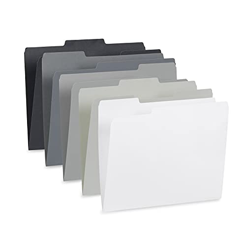 Blue Summit Supplies 100 Grayscale File Folders, Letter Size, 1/3 Cut Tab, Modern Gray, Black, and White Folder Assortment, Great for Organizing and Easy File Storage, 100 Per Box