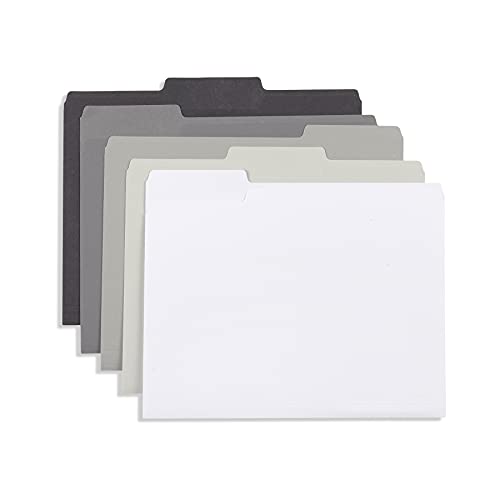 Blue Summit Supplies 100 Grayscale File Folders, Letter Size, 1/3 Cut Tab, Modern Gray, Black, and White Folder Assortment, Great for Organizing and Easy File Storage, 100 Per Box