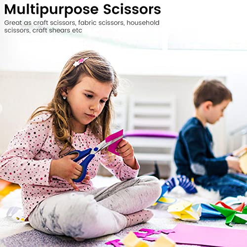 BURVAGY 8” Multipurpose Scissors Bulk Pack of 5, Ultra Sharp School Scissors with Comfort Grip Handle, Sturdy Sharp Scissors for Office Home School Sewing Fabric Craft Supplies, Right / Left Handed