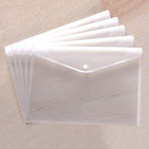 clear document folders transparent filing envelopes waterproof plastic envelopes file holder filing document poly envelope with snap button closure for a4 letter paper size (white/5 pcs )