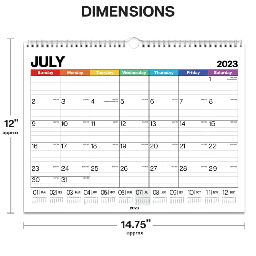 Dunwell 12x15 Wall Calendar 2023 2024 - (Colorful) Use to June 2024, Large 2023-24 Wall Calendar, Lined Monthly Calendar, 12 x 15 Hanging Calendar for Home or Office