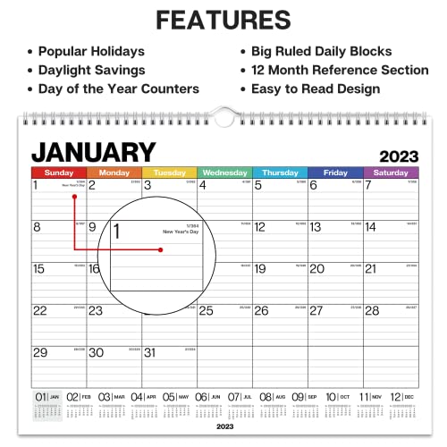 Dunwell 12x15 Wall Calendar 2023 2024 - (Colorful) Use to June 2024, Large 2023-24 Wall Calendar, Lined Monthly Calendar, 12 x 15 Hanging Calendar for Home or Office