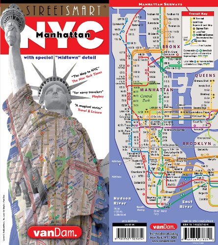 StreetSmart® NYC Map Midtown Edition by Van Dam-Laminated pocket city street map of Manhattan w/ all attractions, museums, sights, hotels, Broadway Theaters & NYC Subway map; 2023 Edition