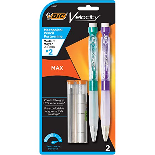 BIC Velocity Max Mechanical Pencil, Medium Point (0.7mm), 2-Count, Black