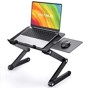 huanuo adjustable laptop stand, laptop desk for up to 15.6″ laptops, portable laptop table stand with 2 cpu fans, detachable mouse pad, ergonomic lap desk for laptop, tv bed tray, standing desk