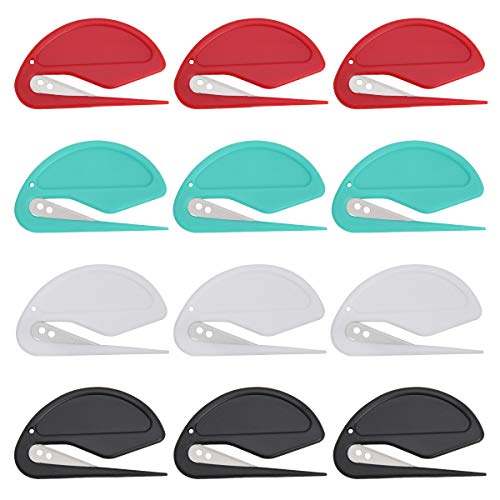 Letter Opener Envelope Slitter, Luxiv 12 Pcs Women Letter Opener Slitter for Men Letter Openers with Razor Blade for Envelope, Package, Paper Cut, Safe Mail Opener (red+Green+Black+White)